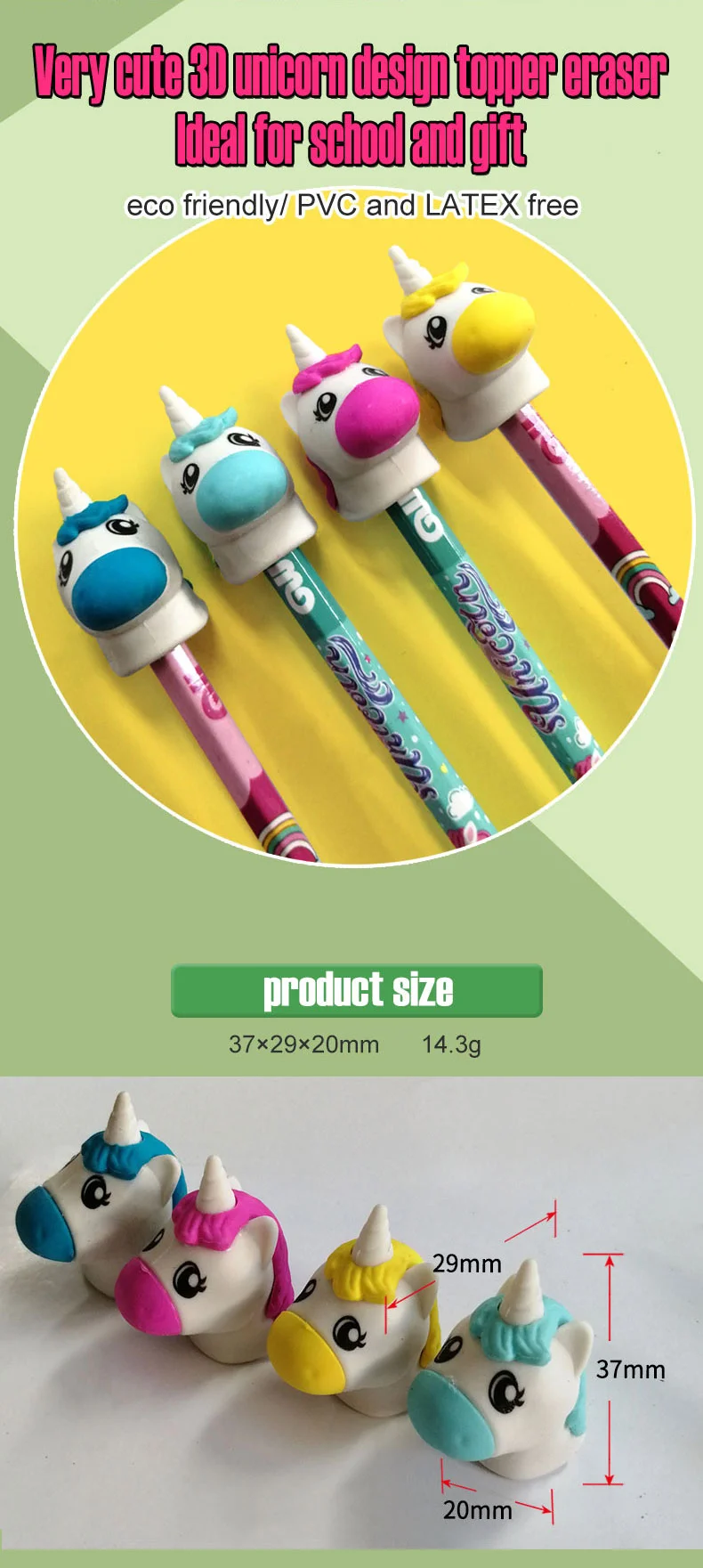 Unicorn Pencil Top Eraser-Company-Enterprise-Supplier-Vendor