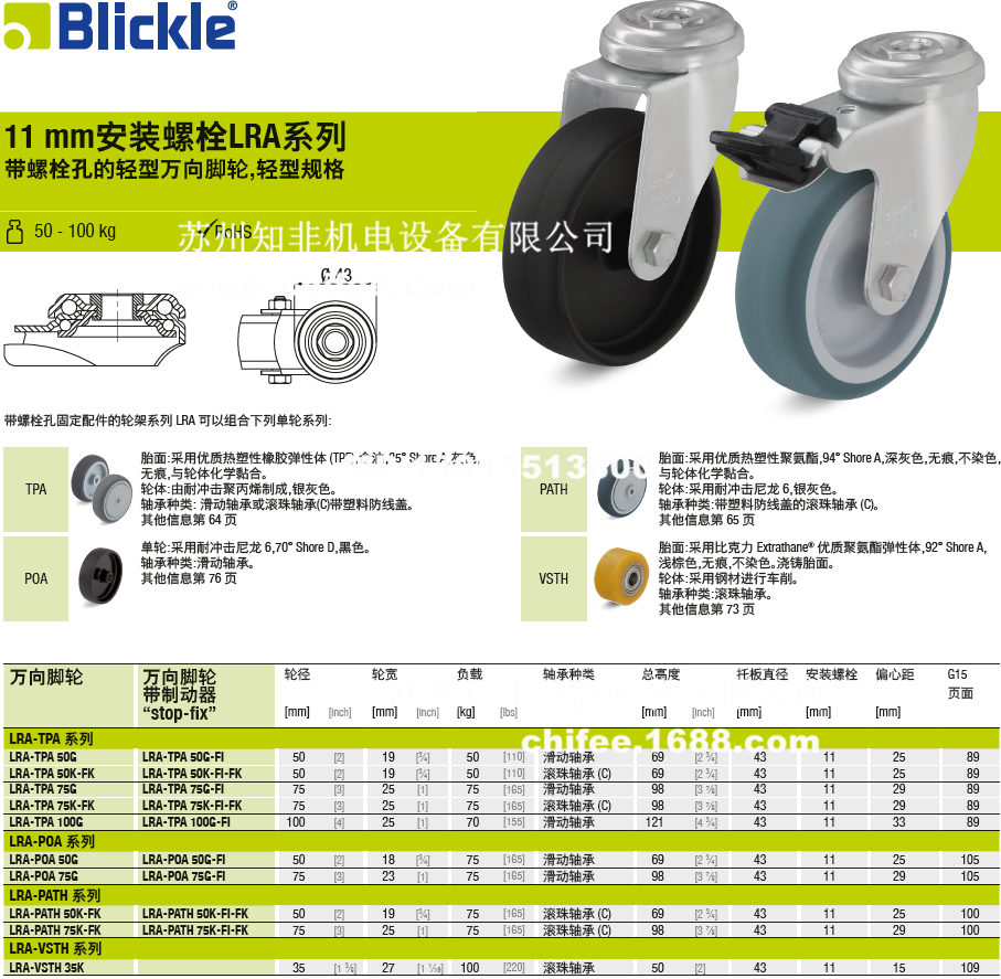 苏州知非代理德国比克力BLICKLE工业脚轮BLICKLE单轮BLICKLE万向脚轮BLICKLE定向脚轮BLICKLE导向滚轮BLICKLE ...