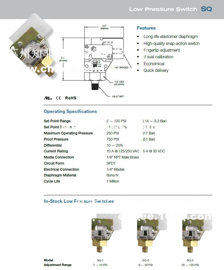 美国纳森NASON压力继电器SM-2C-25R/HRAU压力开关，SM-2C-45R/QCAU调压阀NS-P1A-10J/ELAU压力控制器，LM-1C-35R/EL154真空压力开关SP ...