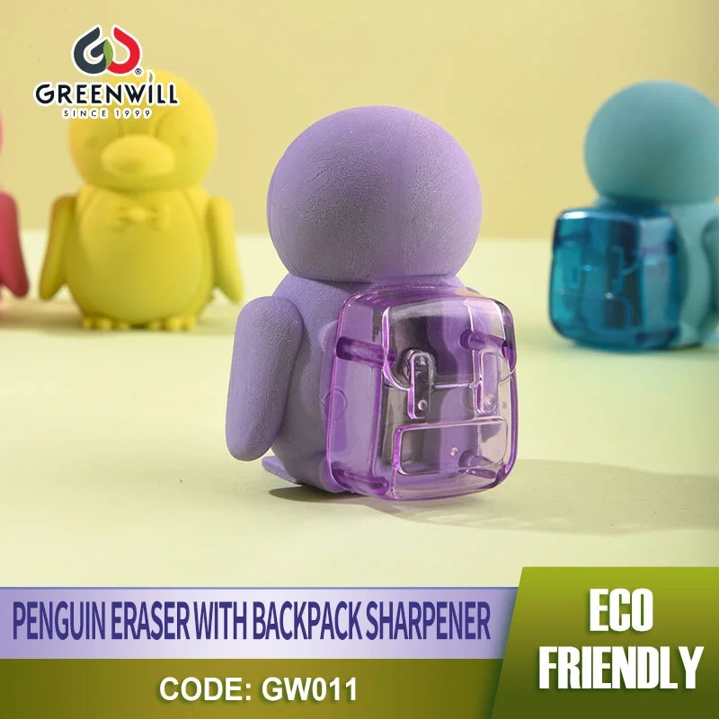 3D Penguin Erasers Supplier With Pencil Sharpener