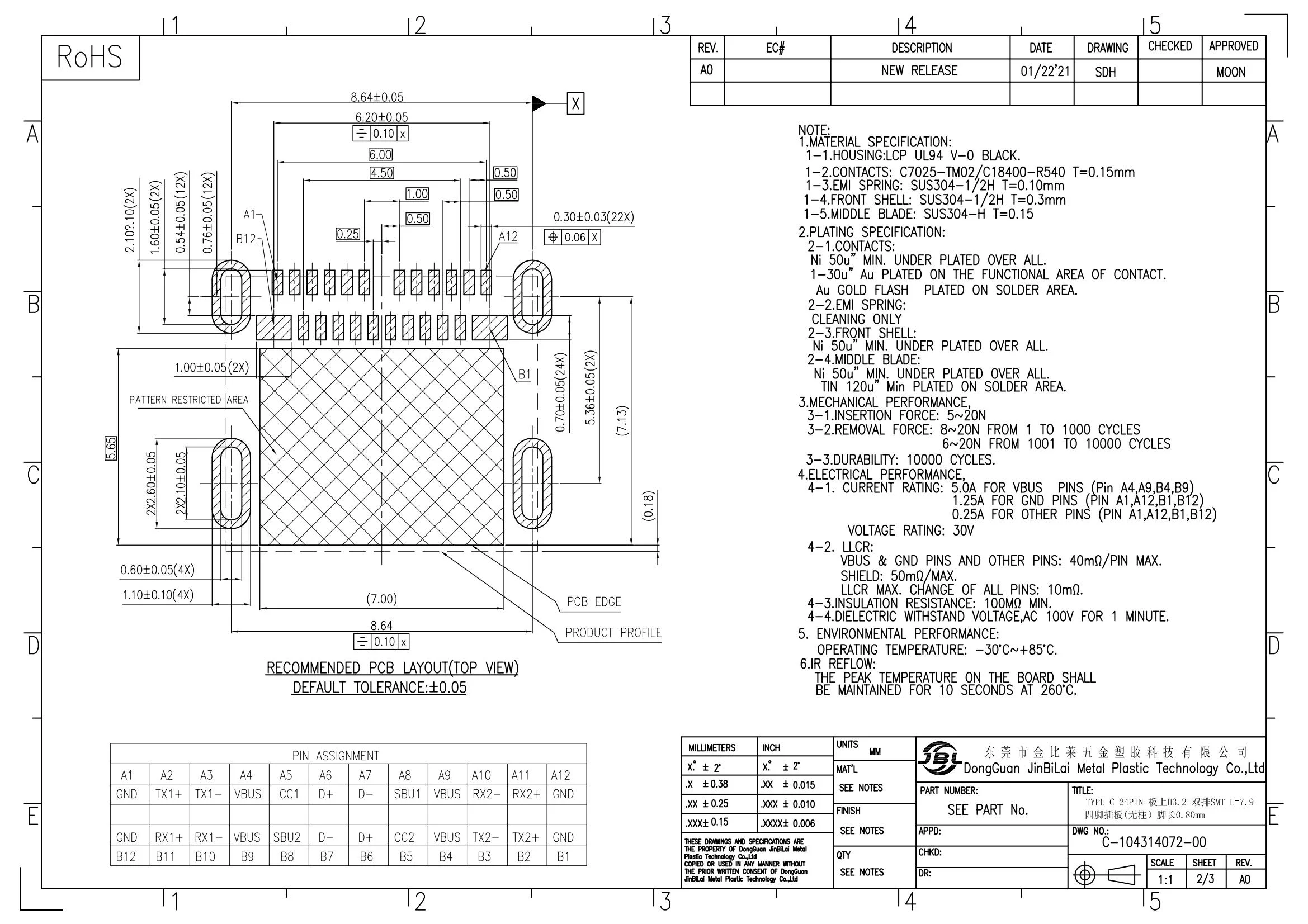 104314072 replace molex 1054500101 double row 24pin usb type-c female ...