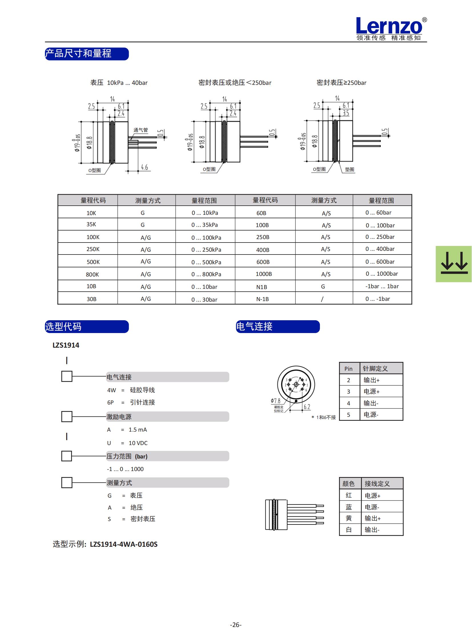 LZS1914通用型压力芯体-上海领准自动化科技有限公司