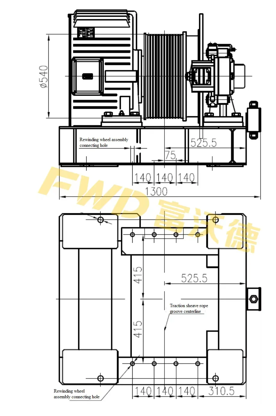Single Wrap Gearless Traction Machine Exporter-Large Rated Load-Forvorda