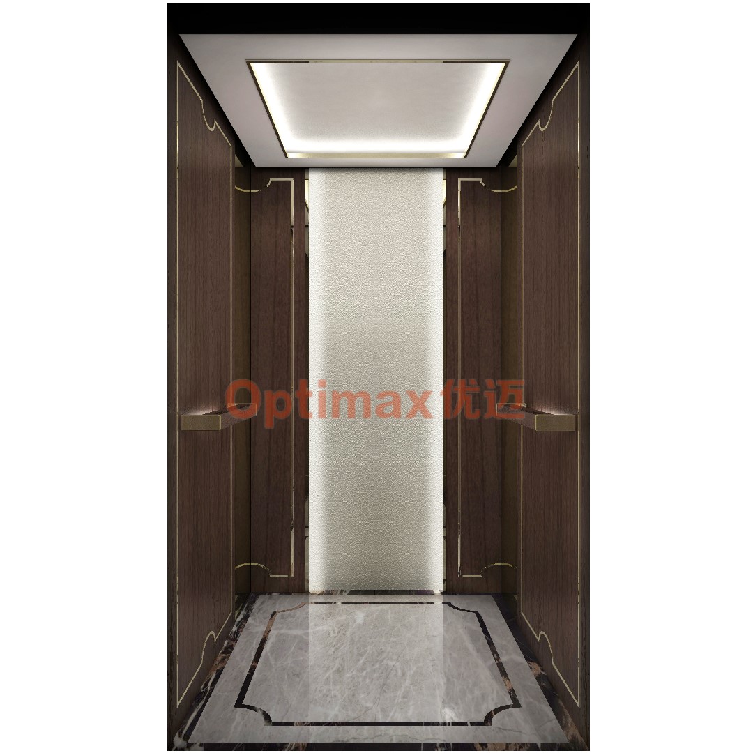 Dark Wood Veneer Home Elevator Cabin Design Seller-Champagne Gold-Optimax