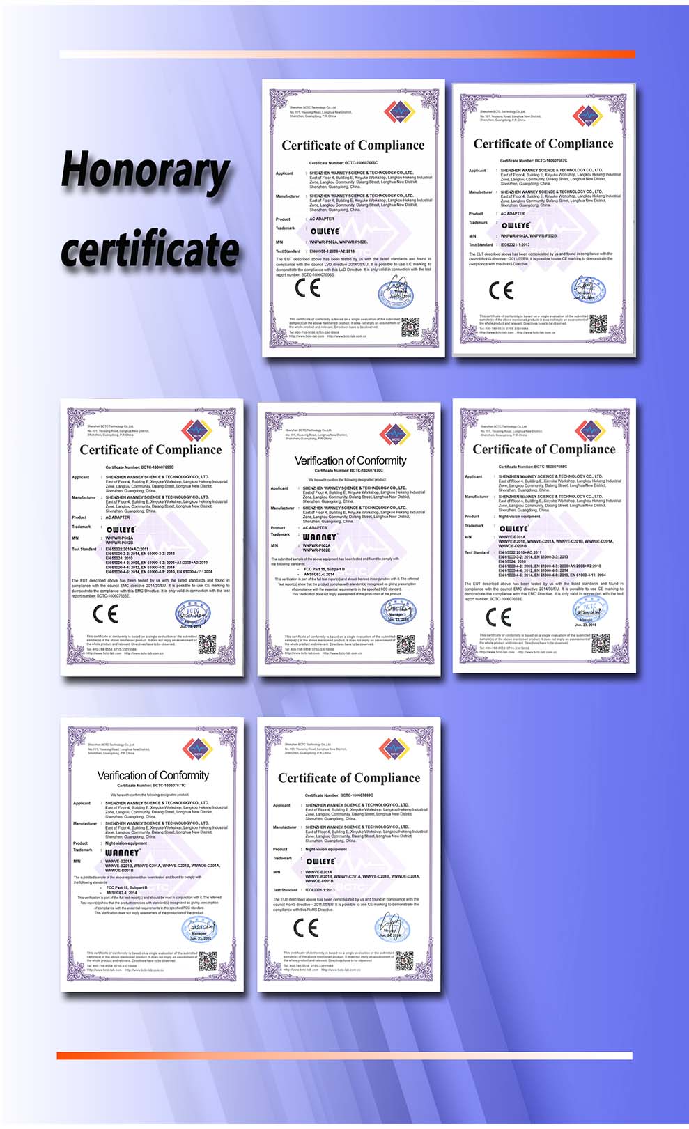 2016, the certification of the FCC, CE, RoHS