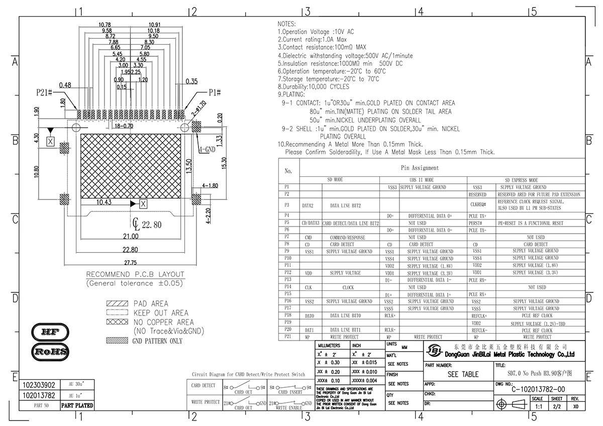 Chinese supplier 21Pin SD7.0 Card slot socket connector memary card ...