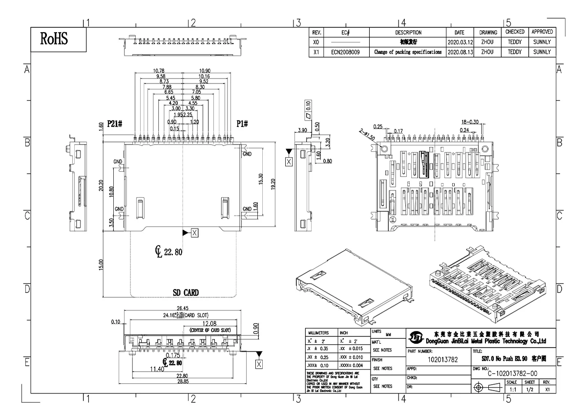 Chinese supplier 21Pin SD7.0 Card slot socket connector memary card ...