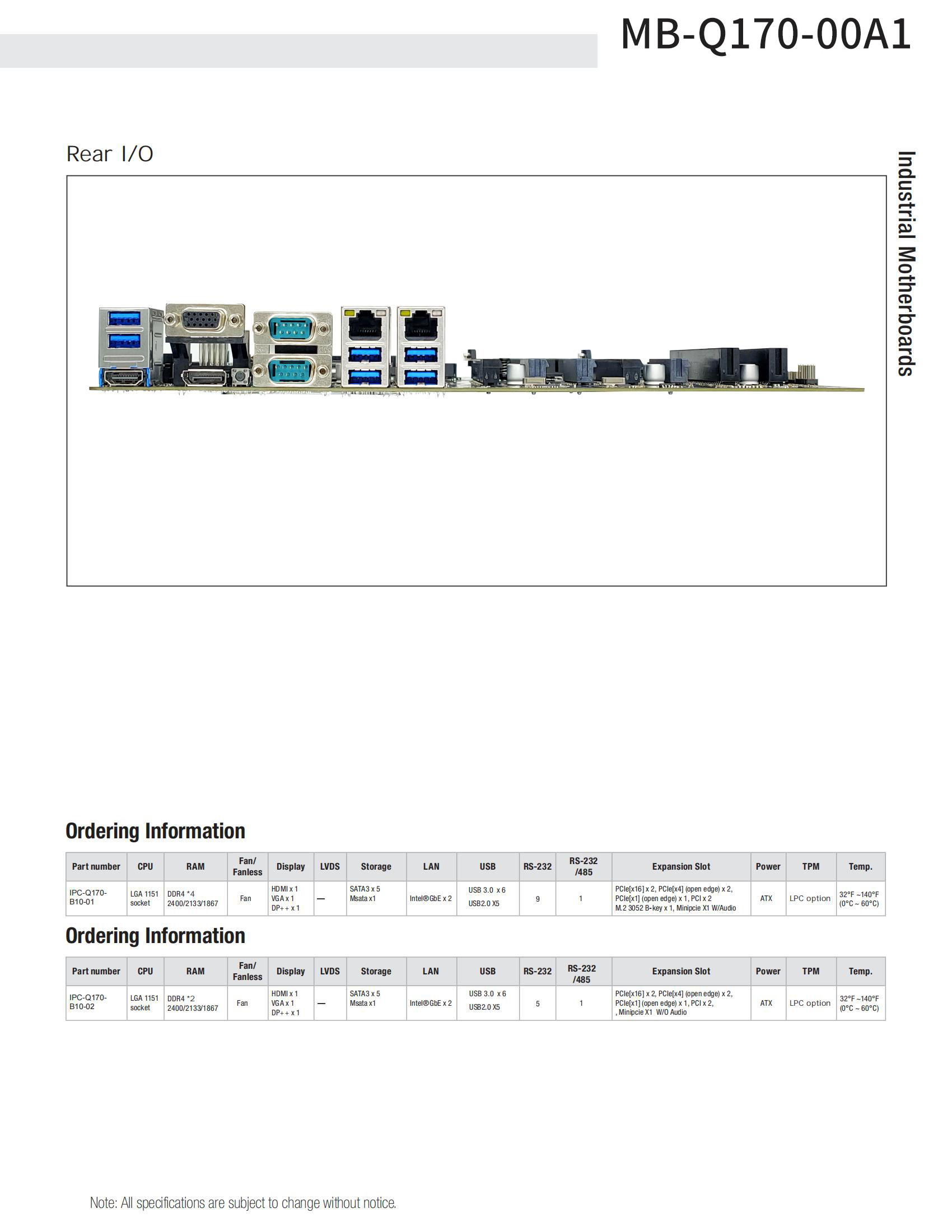 MB-Q170-00A1工业主板_恩讯工控科技(江苏)有限公司
