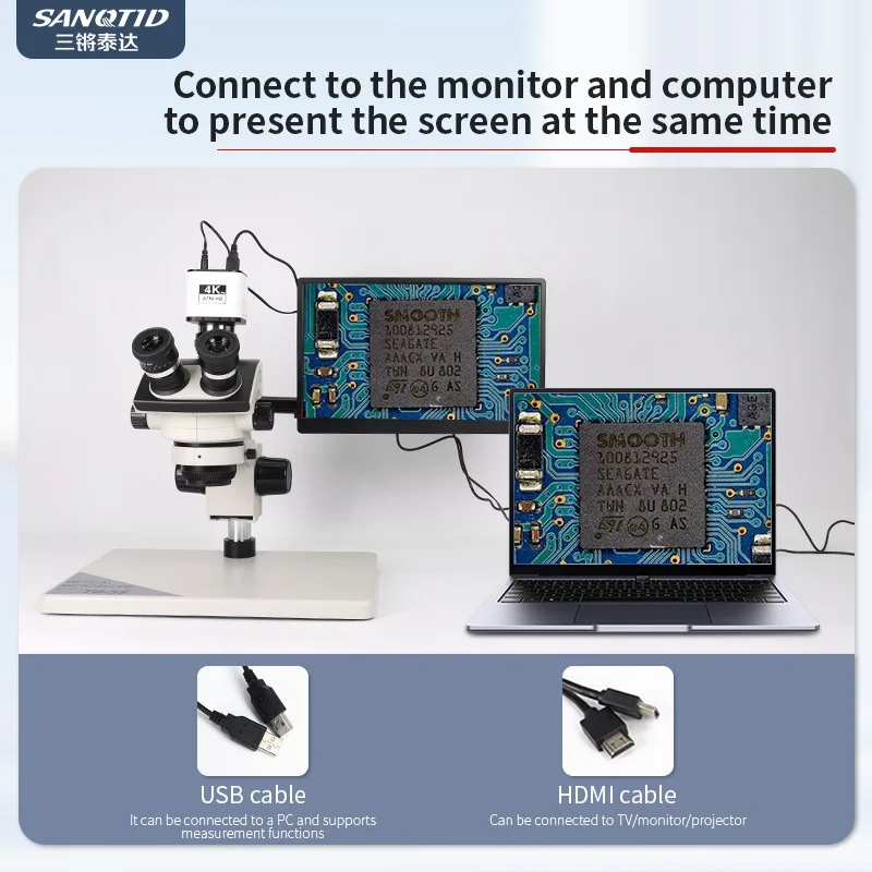 SANQTID-5S continuous zoom stereo 4K dual output microscope