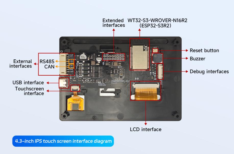 WT32S3-43H development board, based on Espressif ESP32-S3R2 SoC drive, Wireless-tag touch screen ...