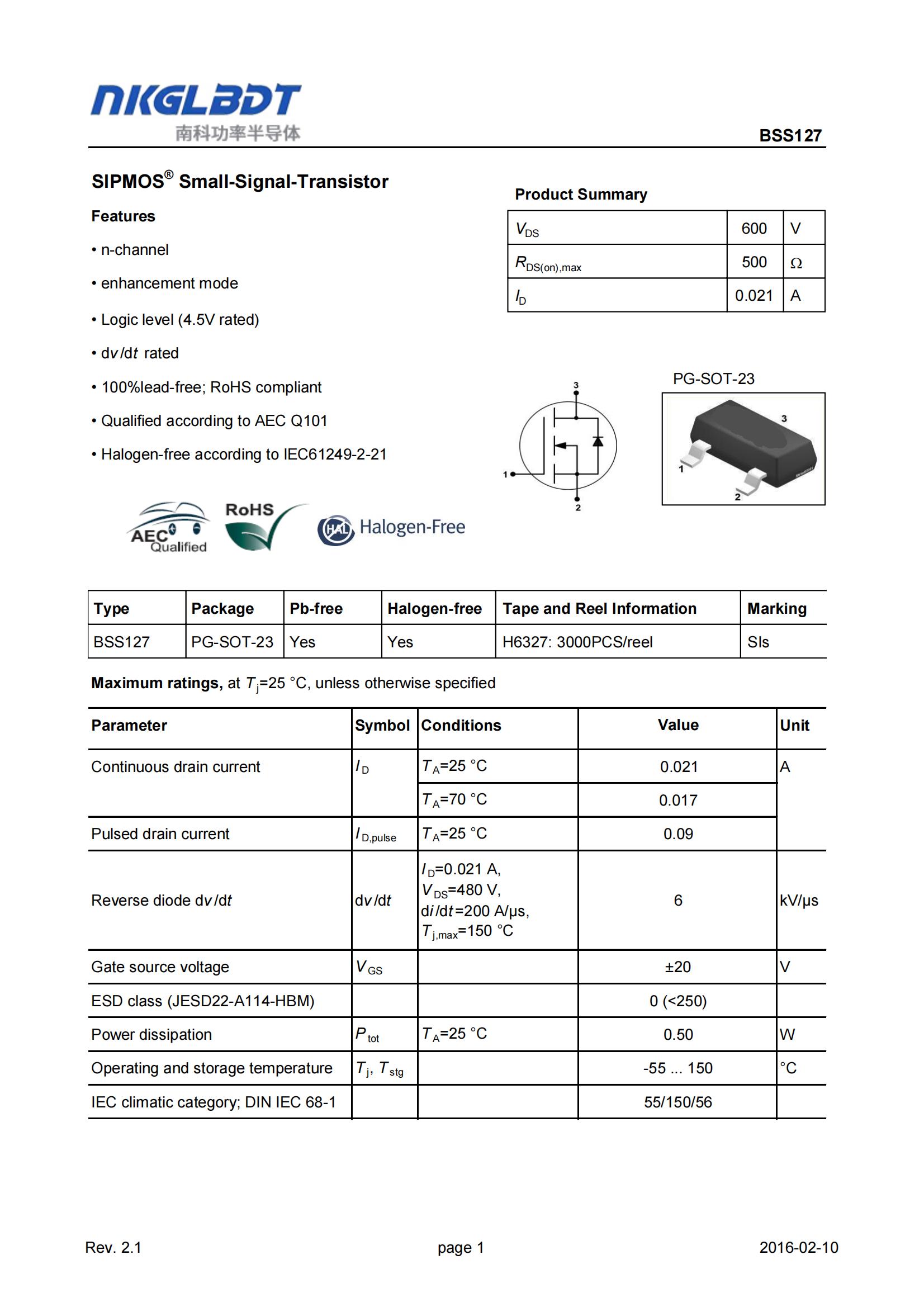 BSS127_深圳市南科功率半导体有限公司