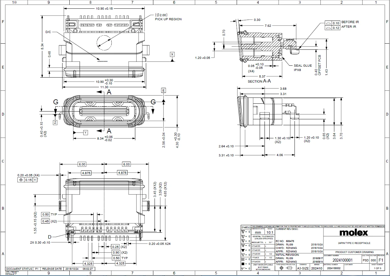 molex 2024100002 Universal Serial Bus (USB) Shielded I/O Receptacle ...