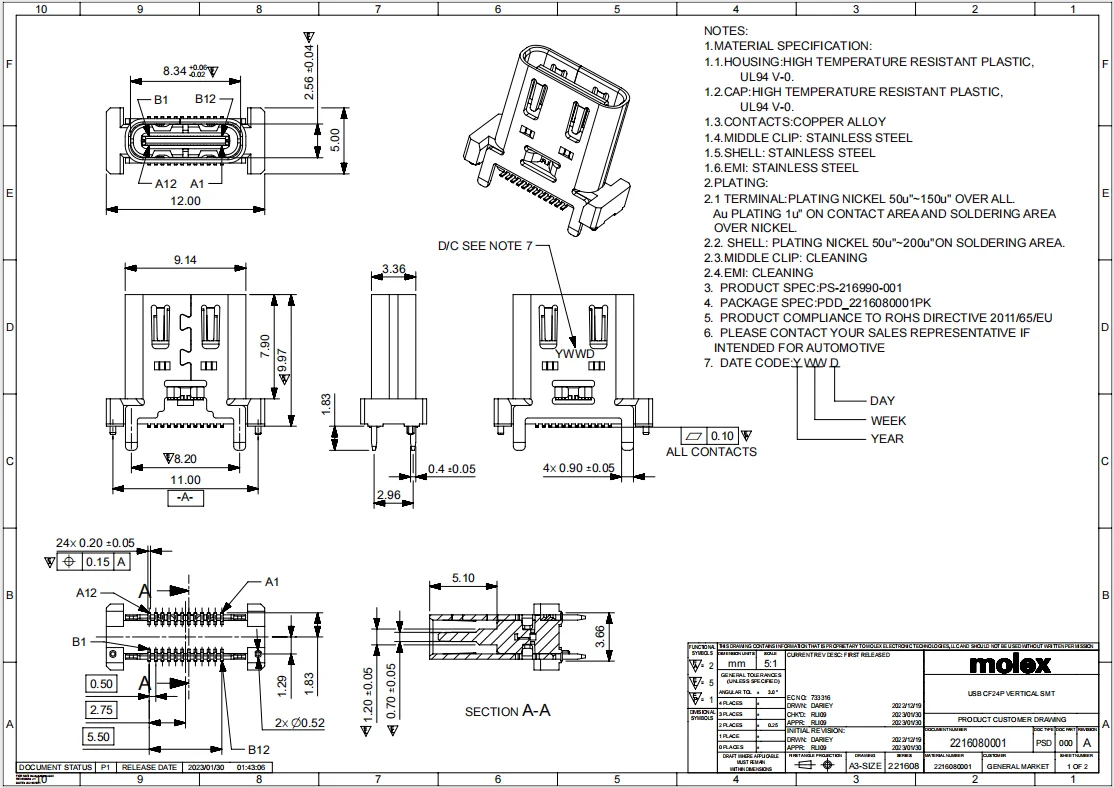 molex2216080001 Universal Serial Bus (USB) Shielded I/O Receptacle ...