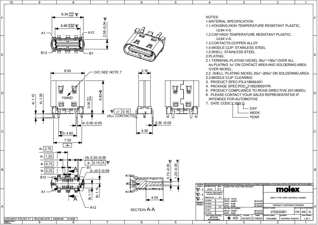 molex2193200001 Universal Serial Bus (USB) Shielded I/O Receptacle ...