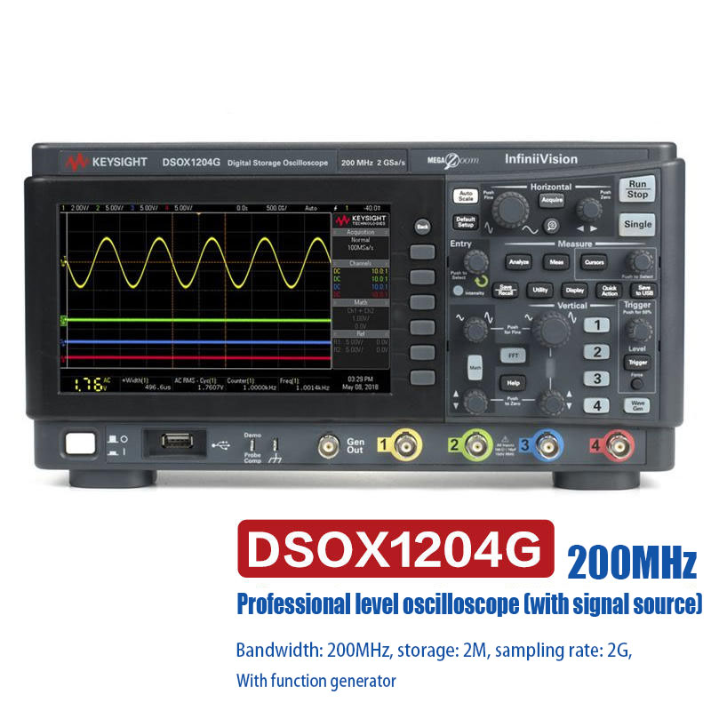 KEYSIGHT是德 DSOX1204G 示波器:70/100/200 MHz, 4个模拟通道,内置波形发生器_苏州蓝测电子科技有限公司