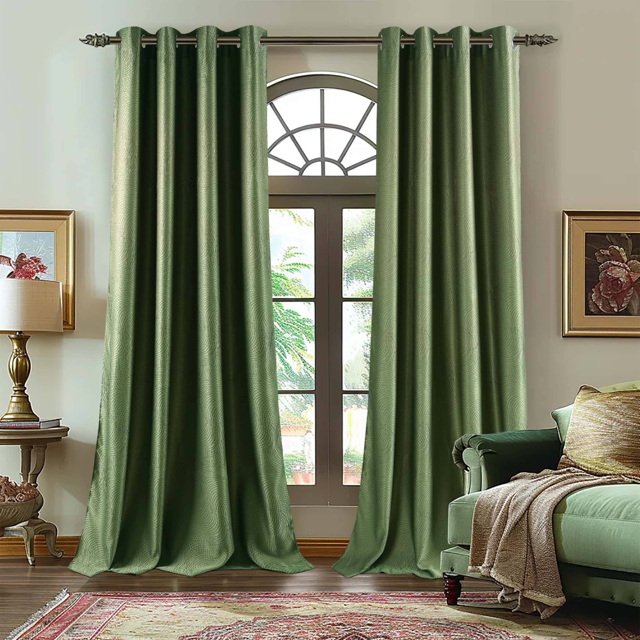 Dark Green Eyelet Jacquard Curtains Living Room