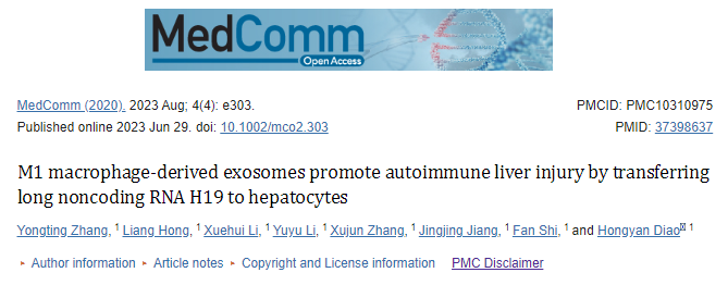 【MedComm】 9.9分，M1巨噬细胞来源外泌体通过向肝细胞转移LncRNA H19促进自身免疫性肝损伤-公司新闻-研载生物科技（上海）有限公司