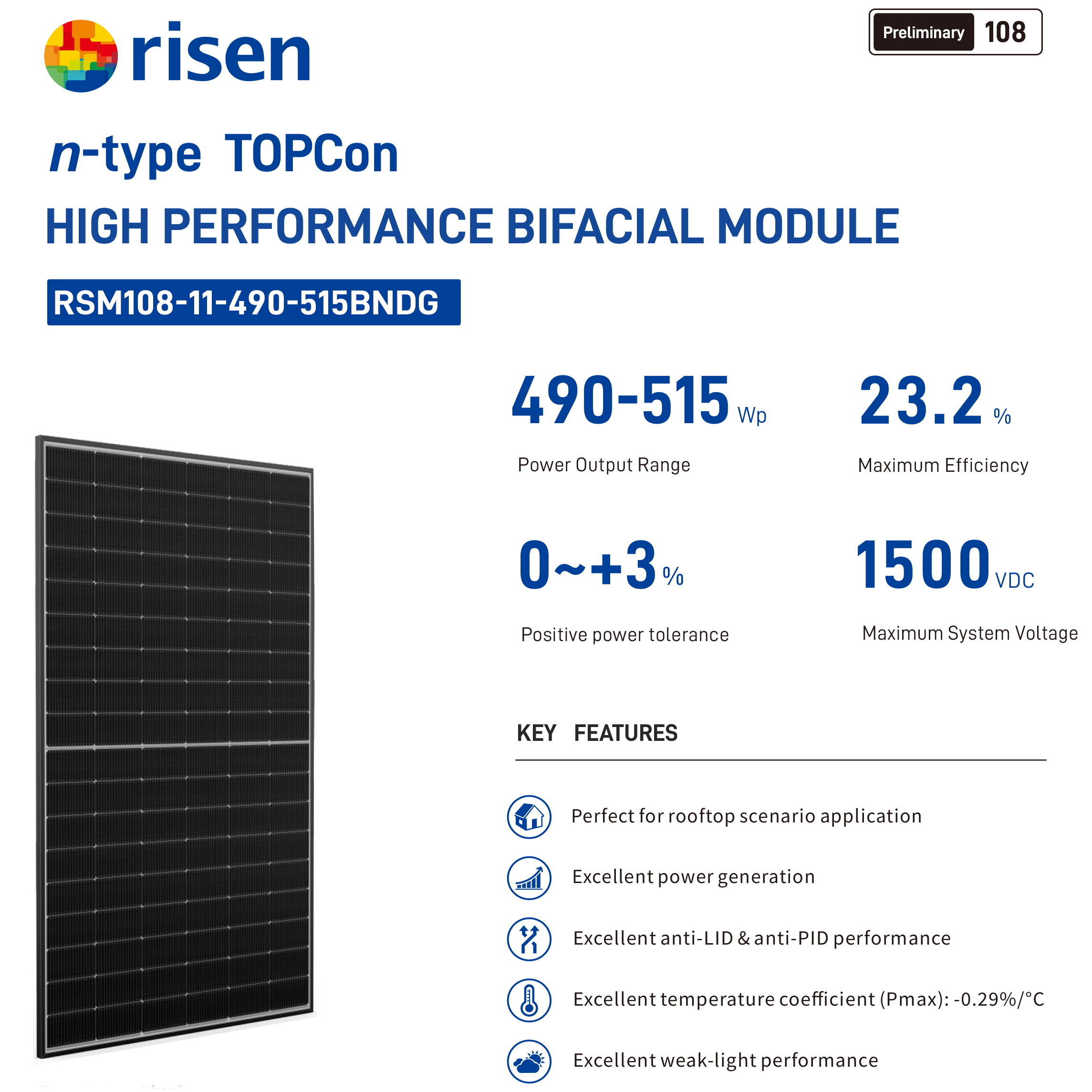 96 Cells N type TOPCon PV Module Bifacial Module 435W 440W 445W 450W 455W